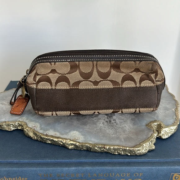 Coach | Bags | Coach Signature Small Cosmetic Bag Brown And Tan Makeup ...